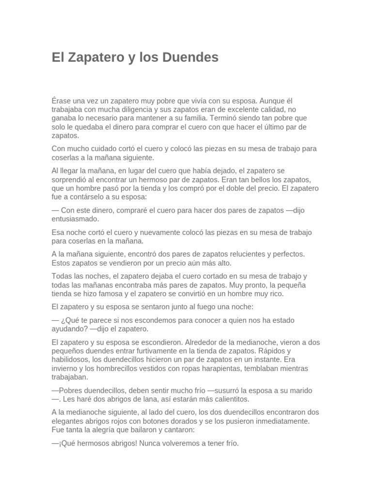 El Zapatero y Los Duendes | PDF | Zapato