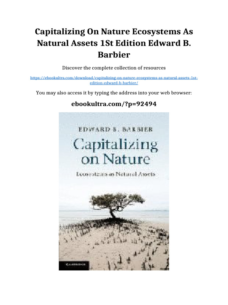 Capitalizing on Nature Ecosystems as Natural Assets 1st Edition Edward ...