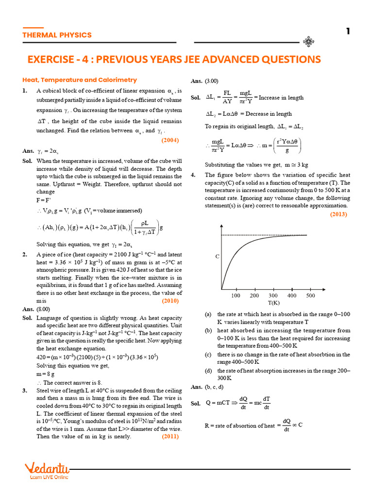 Jee Advanced Physics Thermal Physics Practice Papers | PDF | Heat ...