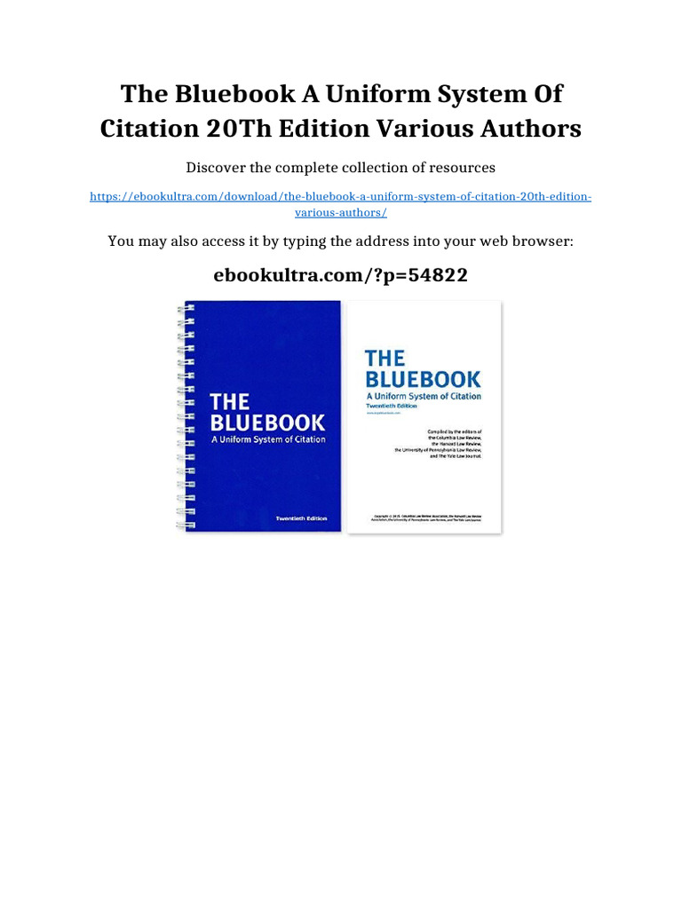 The Bluebook A Uniform System of Citation 20th Edition Various Authors ...