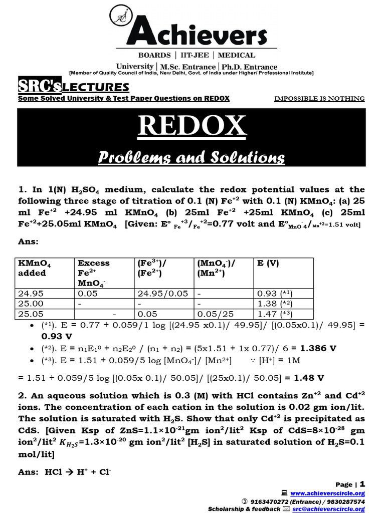##Redox Problems and Solutions | PDF | Redox | Chemical Equilibrium