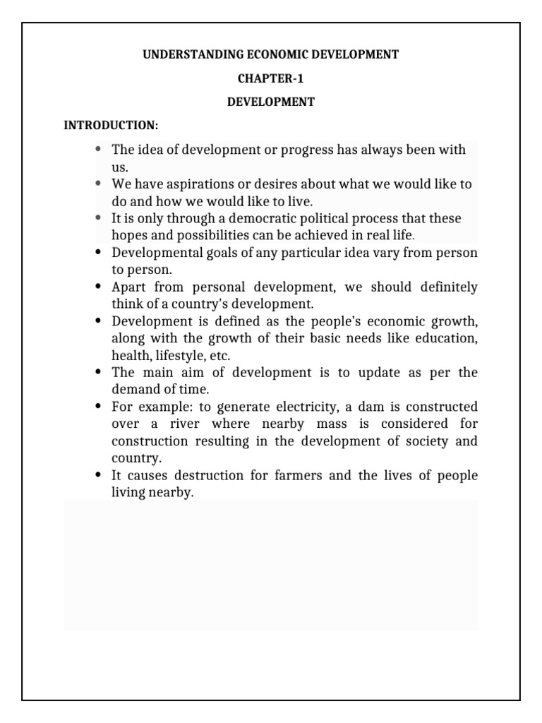 UNDERSTANDING ECONOMIC DEVELOPMENT Notes Chapter - 1 Grade 10 | PDF ...