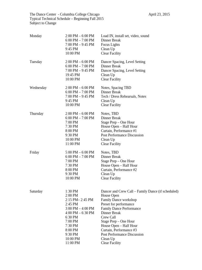 Typical Schedule Beginning Fall 2015 | PDF