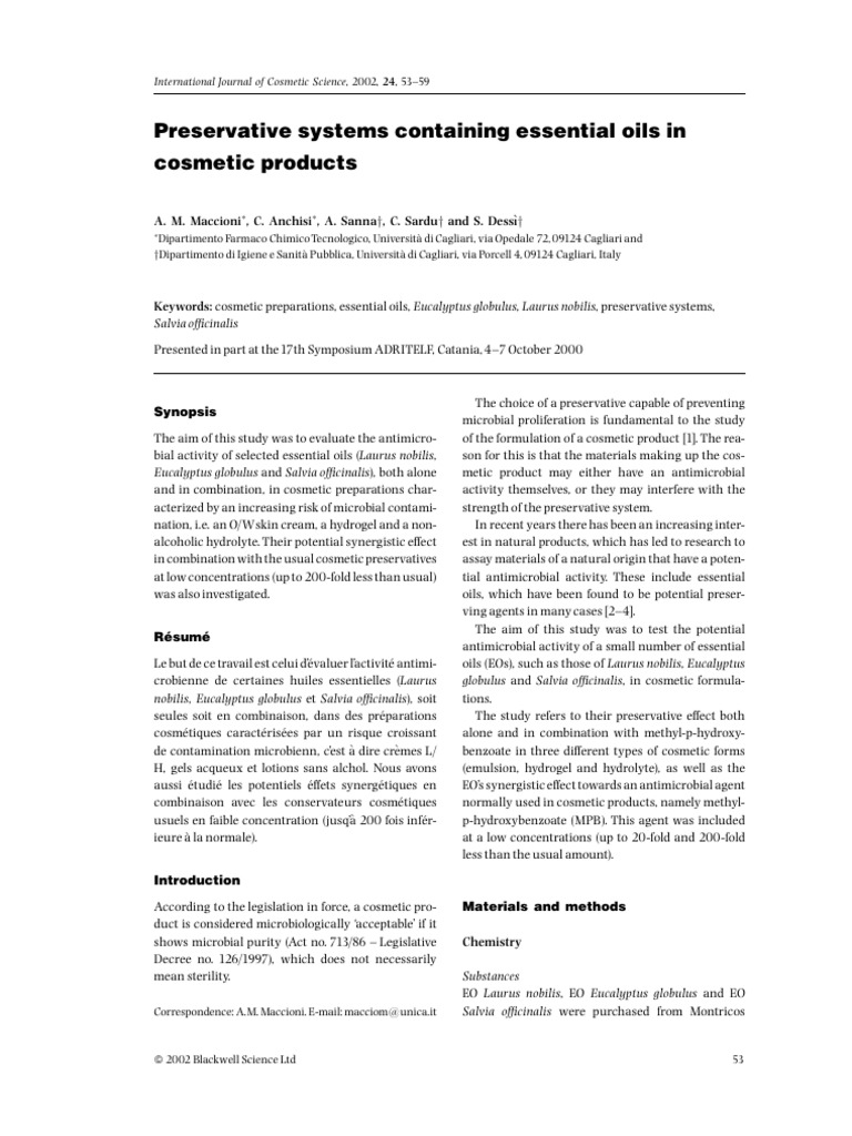 2002 IJCS Preservative systems containing essential oils in | PDF ...