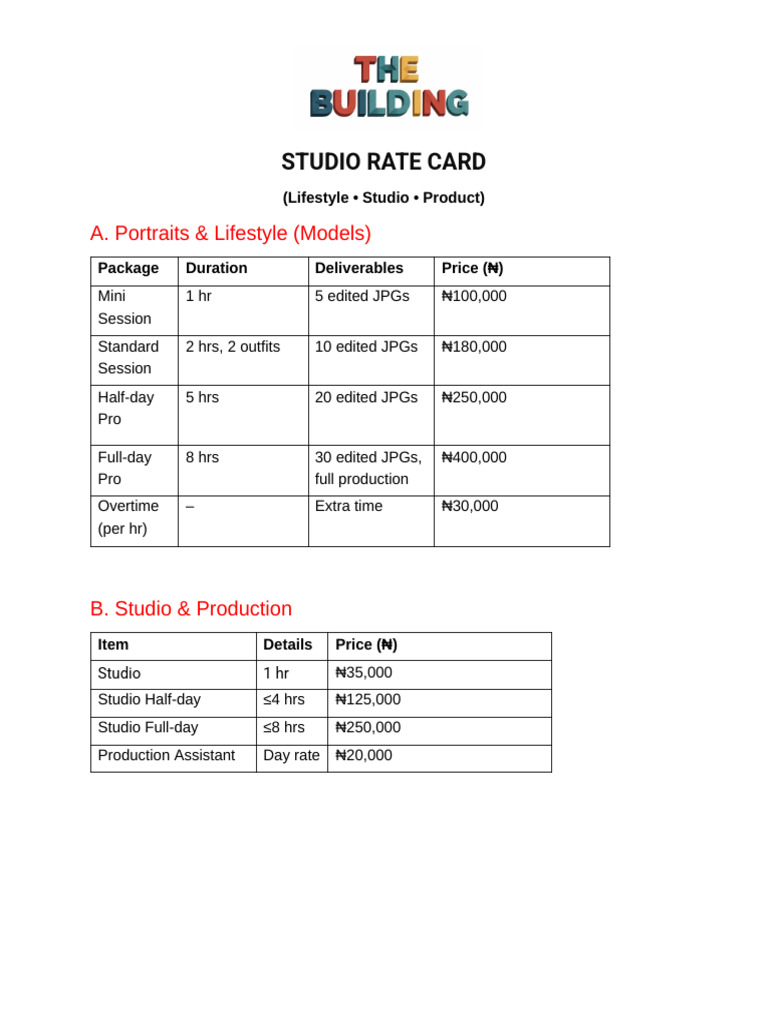 The Building - 2026 - Rate Card - Rate Card (Lifestyle - Studio ...