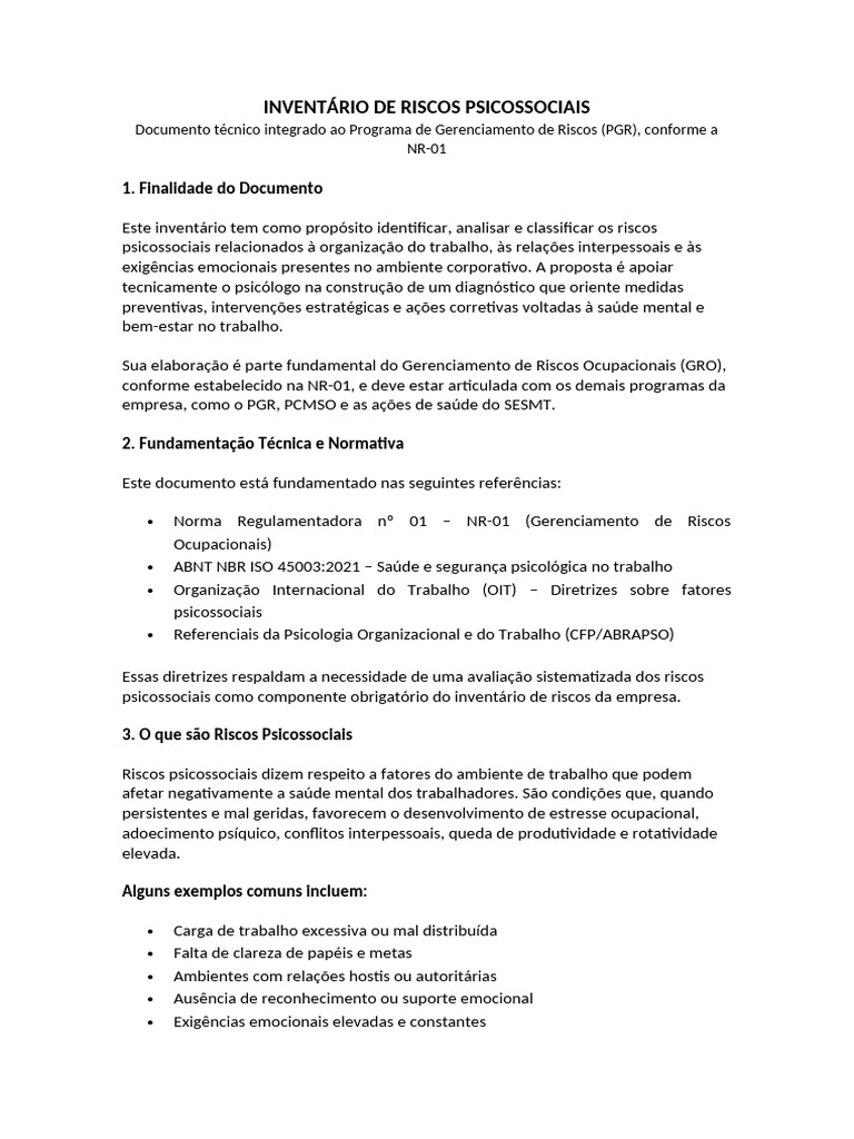 Inventário de Riscos Psicossociais NR-1 | PDF | Psicologia Social ...