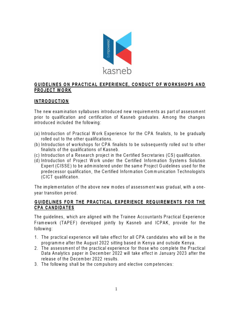Guidelines on Practical Experience Workshops and Project Work | PDF