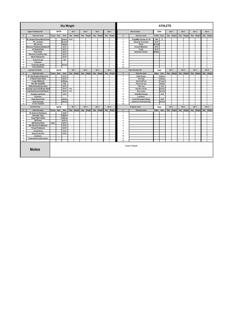 Nia Wright Workout Program | PDF | Human Body Weight | Strength Training