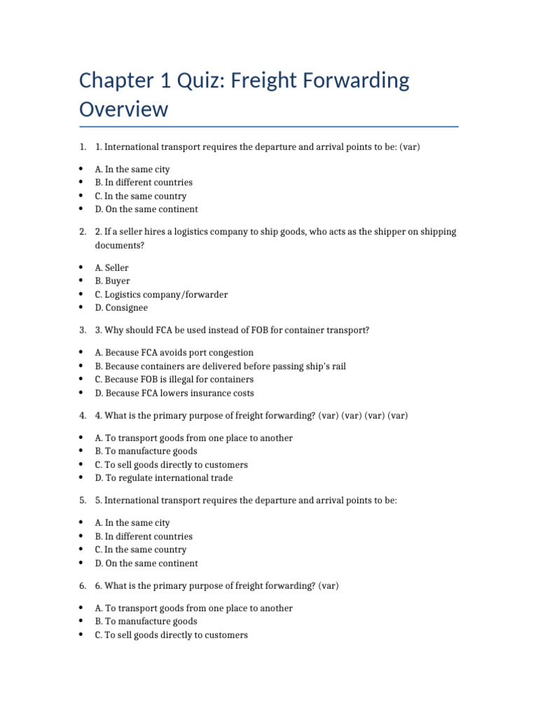 Chapter1 FreightForwarding Quiz | PDF | Business | Freight Transport