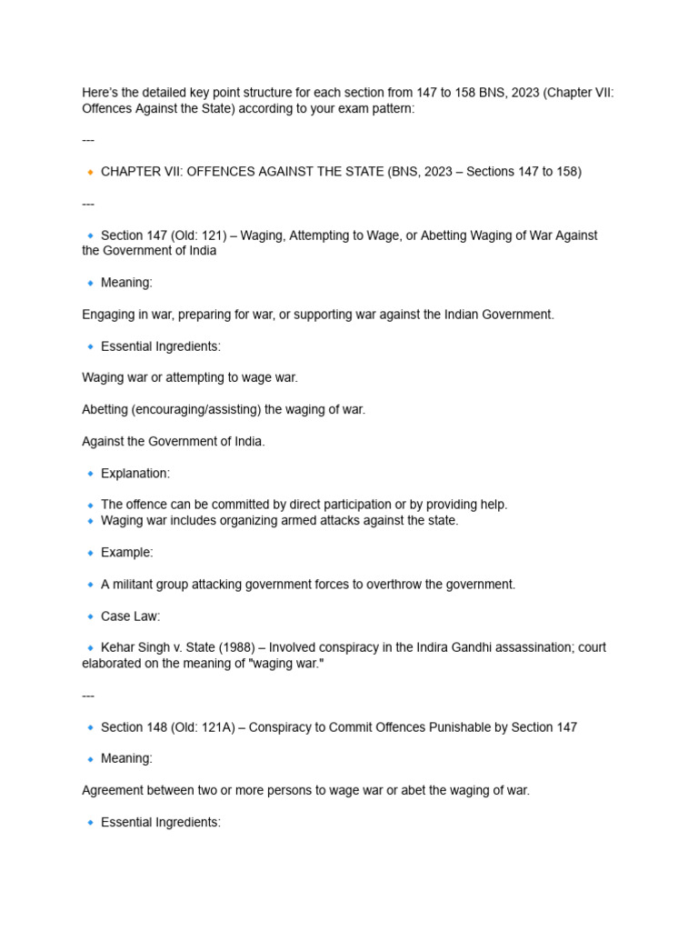 BNS - Offence Against State | PDF | Crimes | Crime & Violence