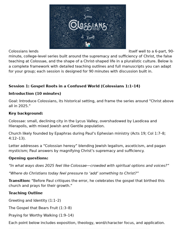 COLOSSIANS-JESUS IS ENOUGH - LIFEGROUP STUDY - JANUARY - MARCH 2026 ...