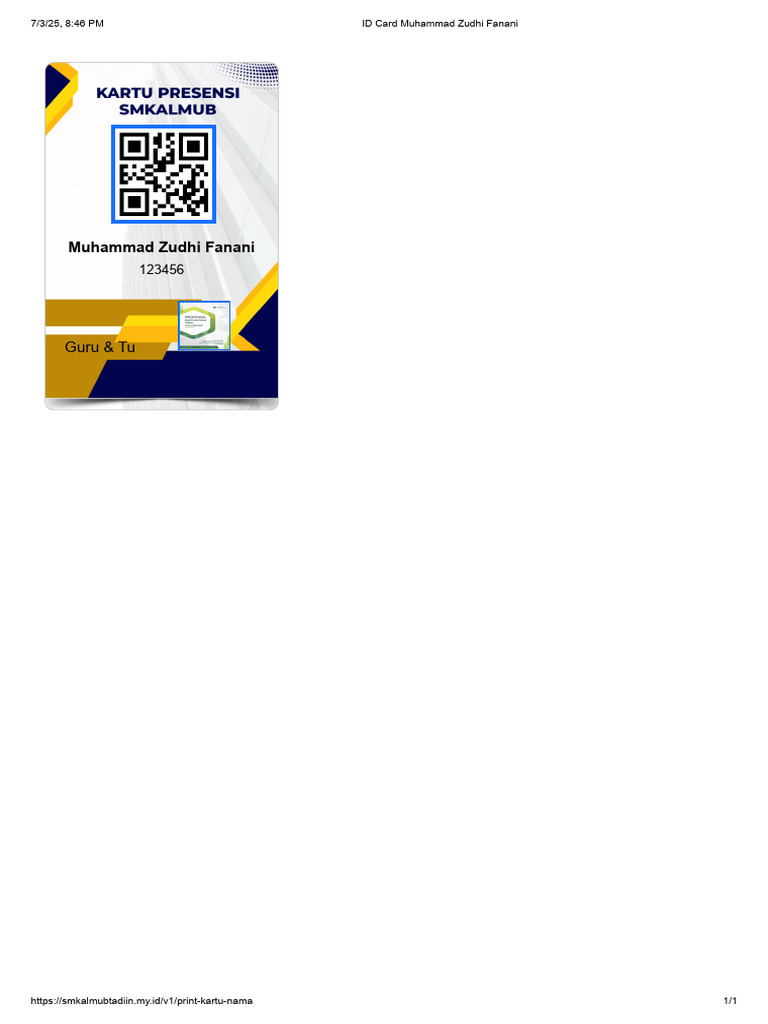 ID Card Muhammad Zudhi Fanani | PDF