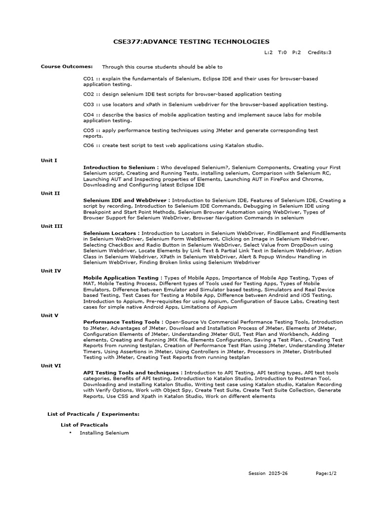 Cse377 - Advance Testing Technologies | PDF | Selenium (Software ...