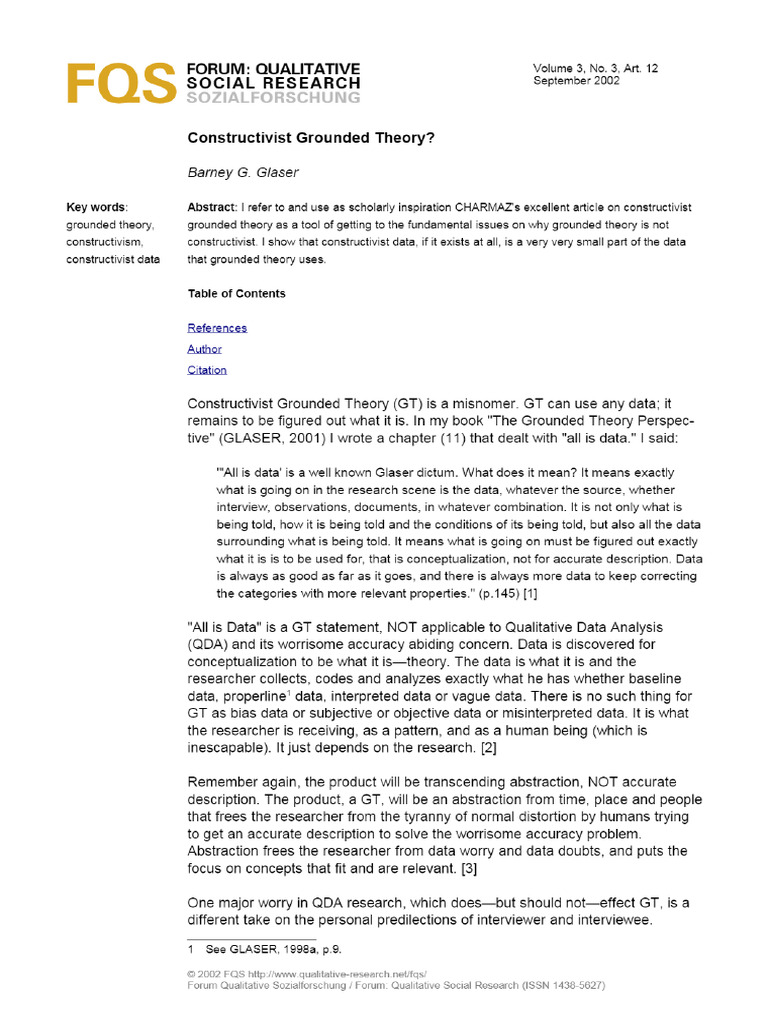 GLASER - View of Constructivist Grounded Theory | PDF