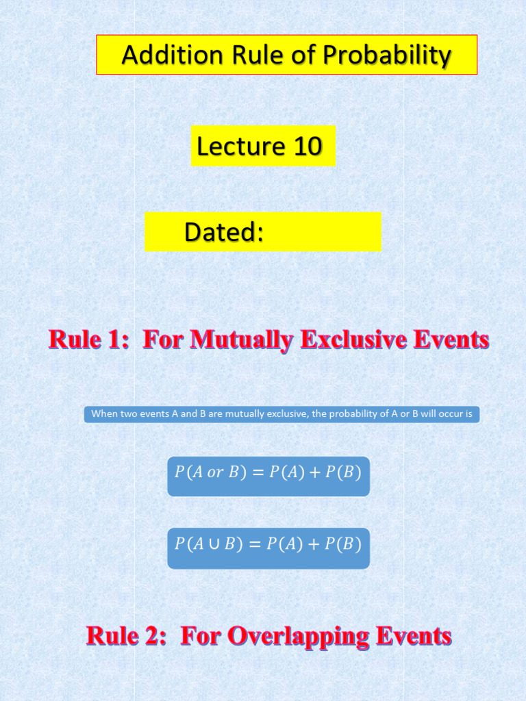 Lecture 10 Addition Rule of Probability | PDF