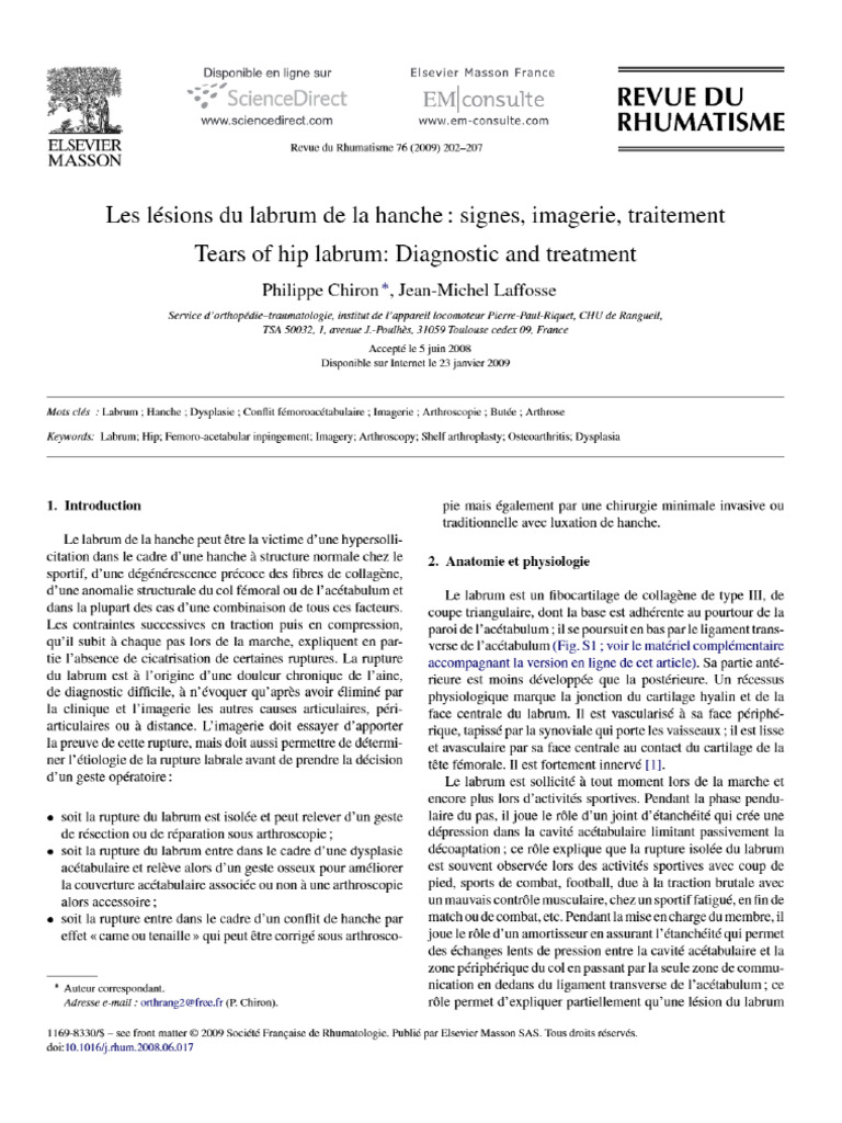 Les Lésions Du Labrum de La Hanche - Signes, Imagerie, Traitement ...