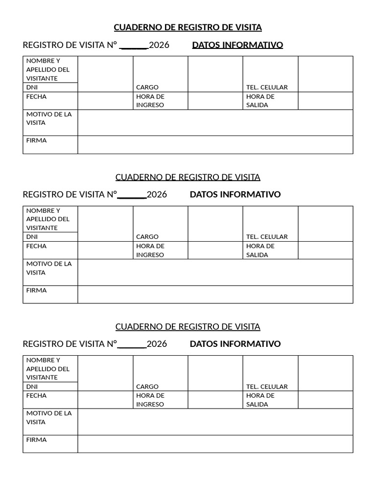 Imprimir-cuaderno de Registro de Visita | PDF