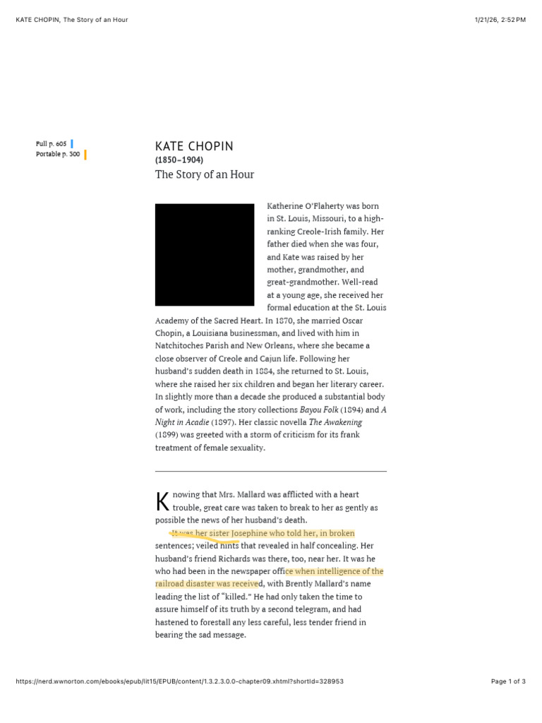 KATE CHOPIN, The Story of An Hour | PDF
