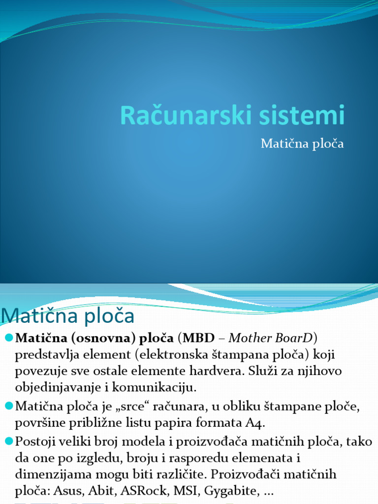 Maticna Ploca, Delovi Maticne Ploce | PDF