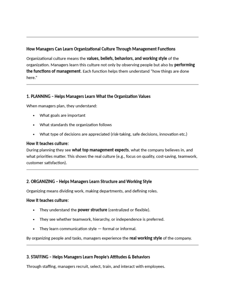 How Managers Can Learn Organizational Culture Through Management ...