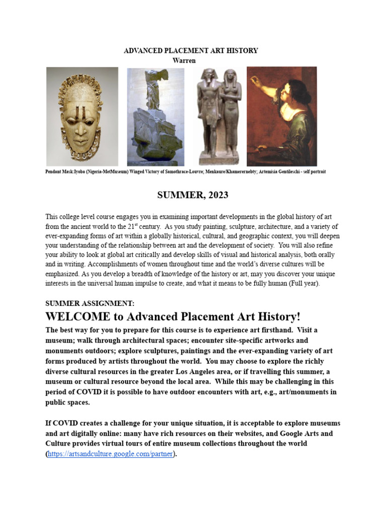 Advanced Placement Art Historysummer2023assignment | PDF | The Arts
