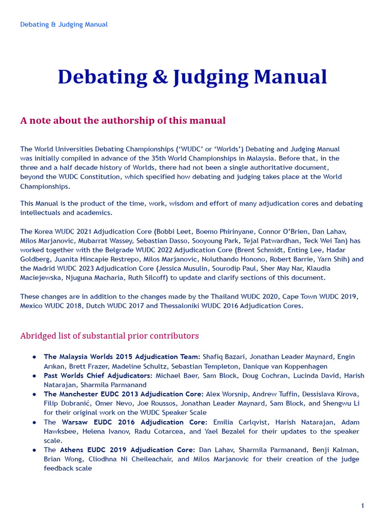 WUDC Judge Manual - Revised November 2022 | PDF | Knowledge | Jargon