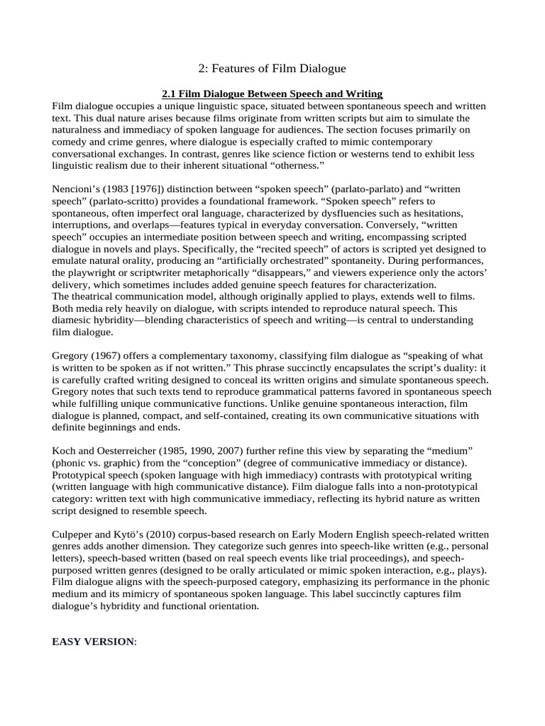 2 - Features of Film Dialogue | PDF | Narrative | Communication