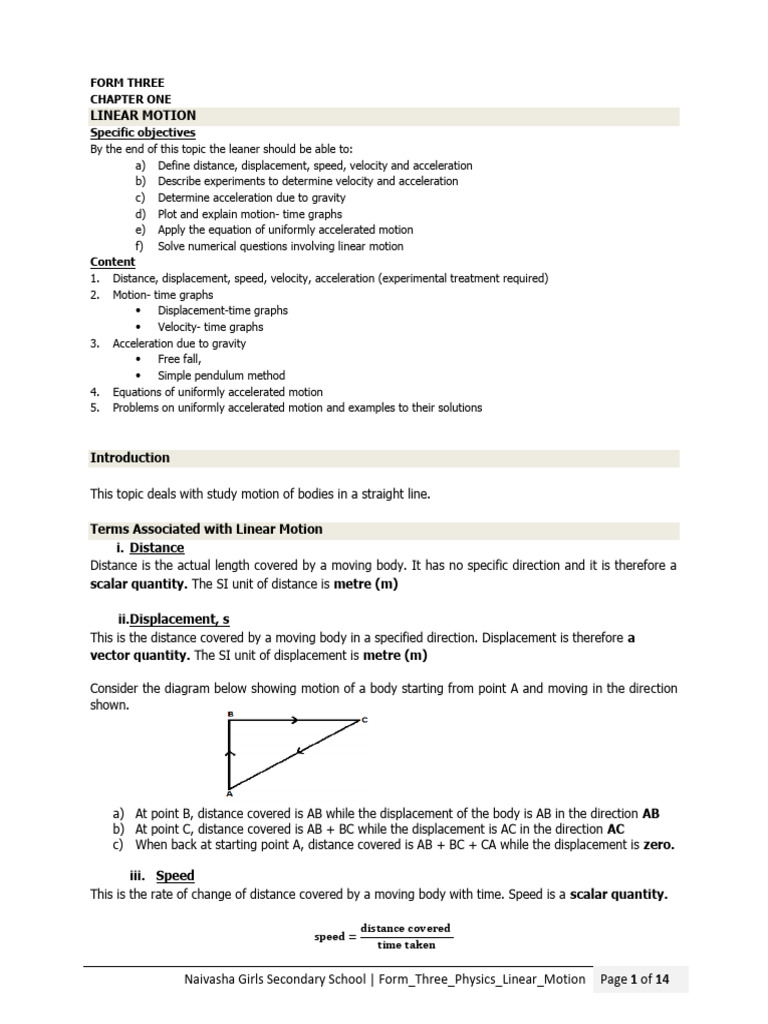 232 F3 Chapter 1 Linear Motion | PDF | Acceleration | Velocity