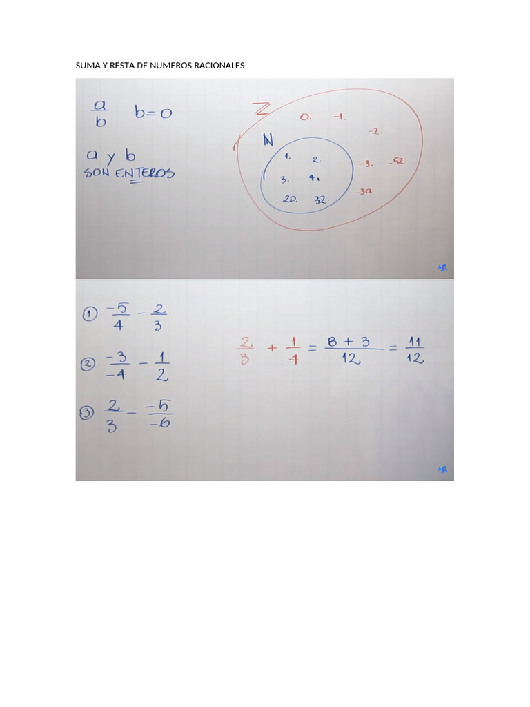 Suma y Resta de Numeros Racionales | PDF