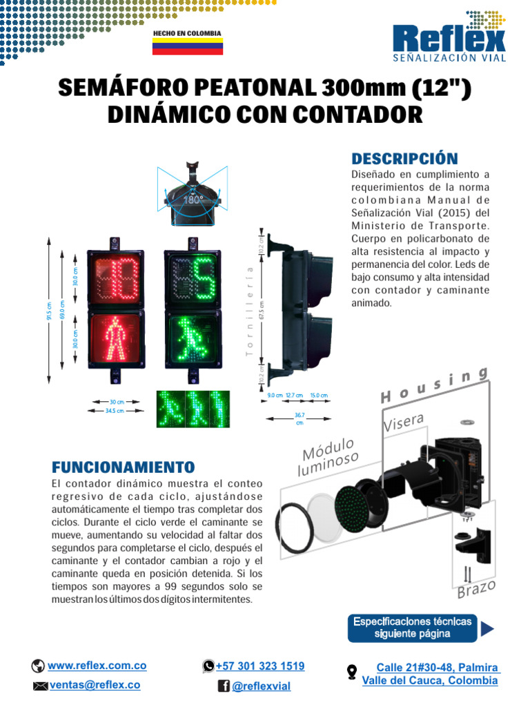 Semáforo Peatonal Dinámico 300mm (12) Con Contador (Ficha Técnica ...