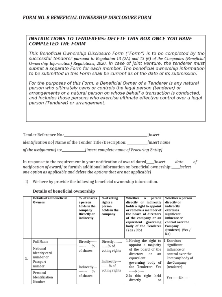 Beneficial Ownership Form | PDF | Identity Document | Ownership