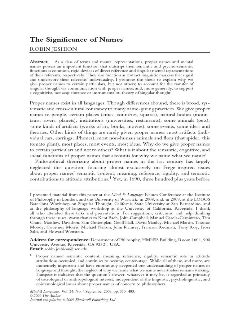 The Significance of Names | PDF | Semantics | Linguistics