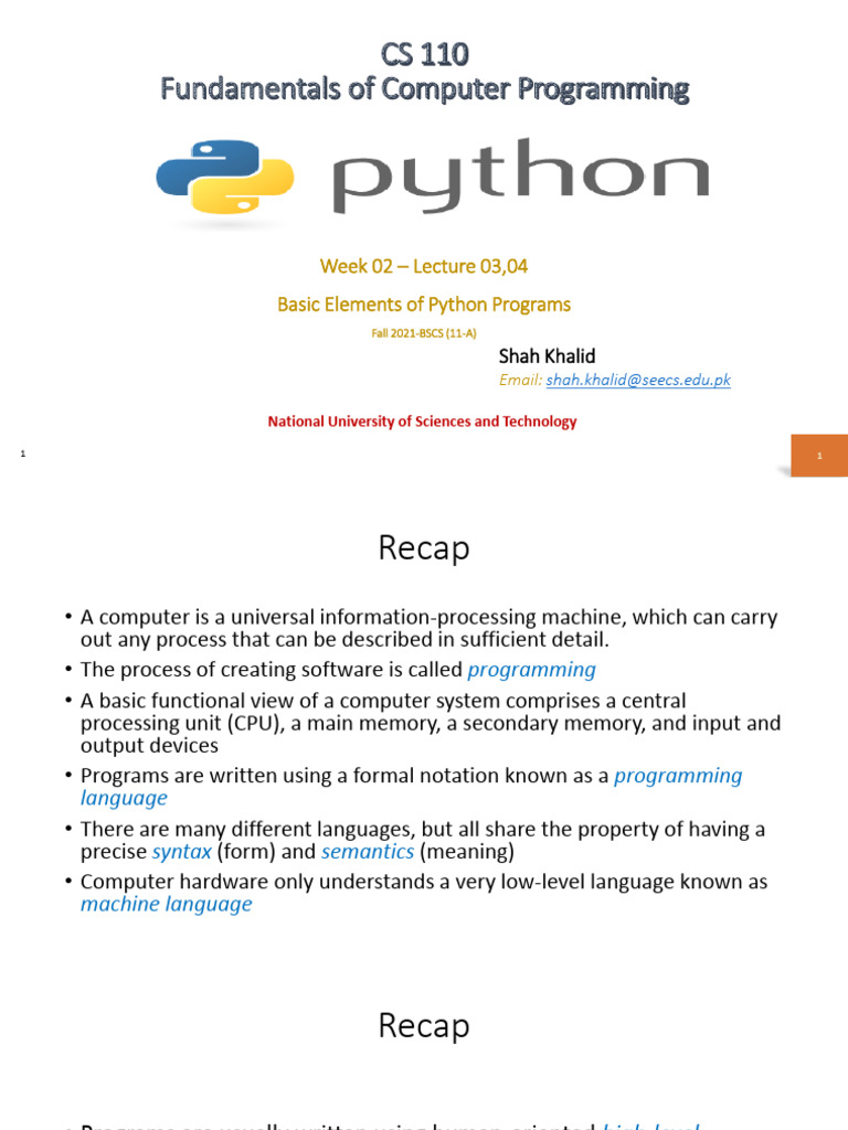 Week 02_Lecture 4 5 Python Basic Elements | PDF | Computer Program ...