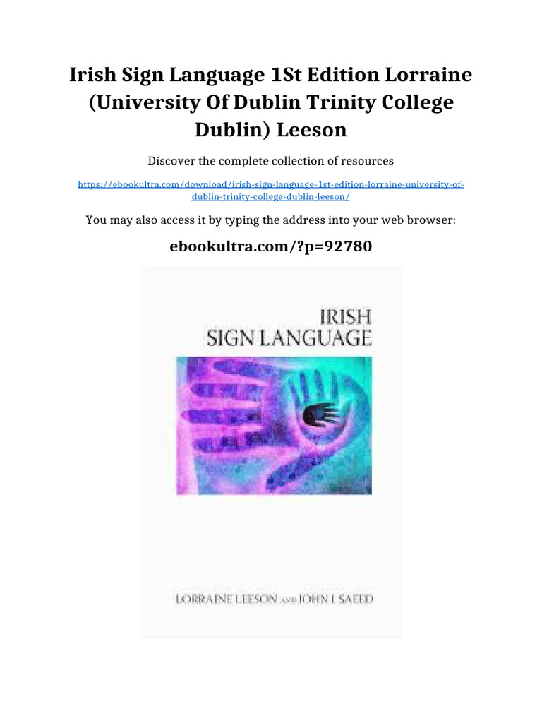 Irish Sign Language 1st Edition Lorraine (University Of Dublin Trinity ...