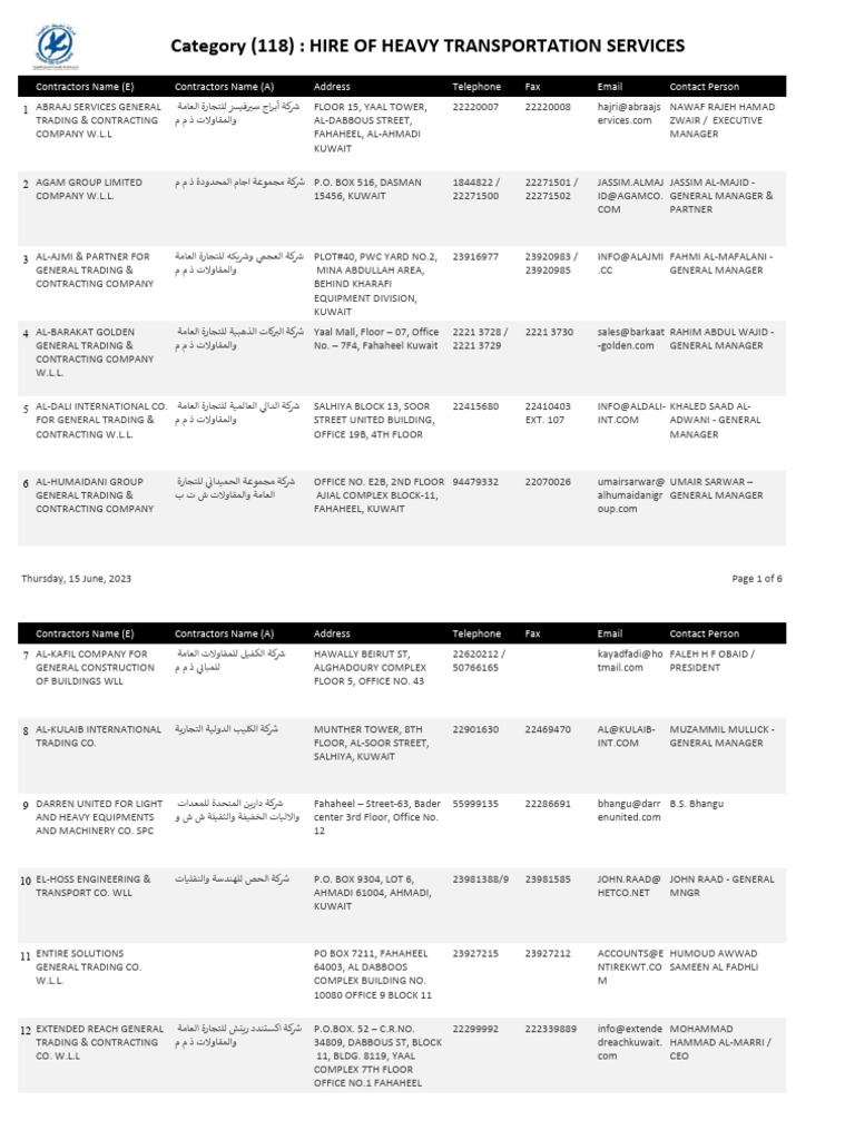 Category (118) Hire of Heavy Transportation Services | PDF