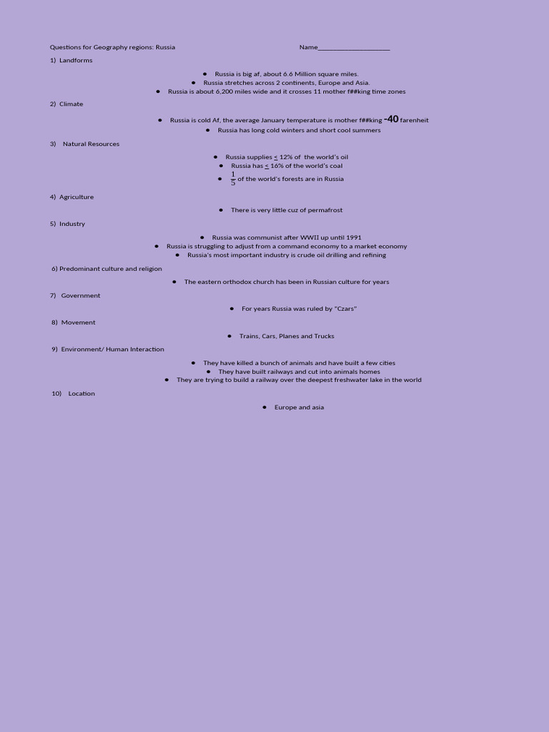 Questions For Geography Regions Worksheet | PDF | Earth Sciences ...