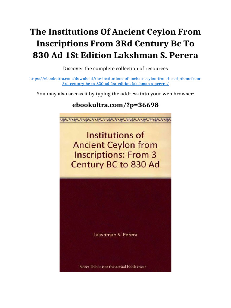 The Institutions of Ancient Ceylon From Inscriptions From 3rd Century ...
