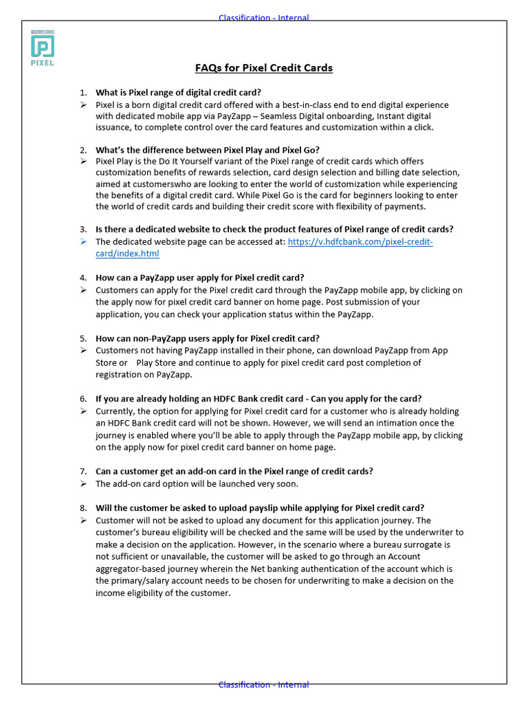 Pixel Card FAQs | PDF | Credit Card | Fee