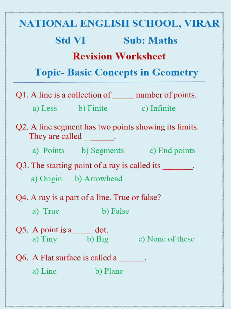 STD 6 Maths Revision Worksheet CHPT 1 | PDF