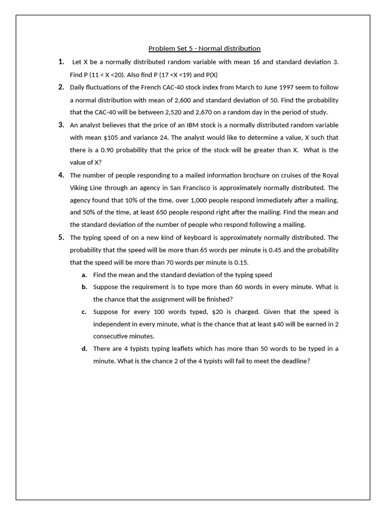 Set 5 - Normal Distribution | PDF