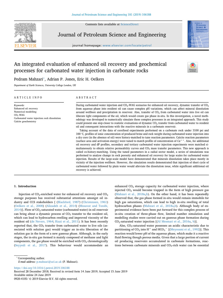 An Integrated Evaluation of Enhanced Oil Recovery An 2019 Journal of ...