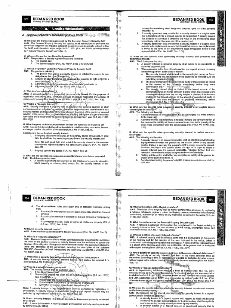 Credit Transtactions 2022 Bedan Red Book - Civil Law and Practical ...