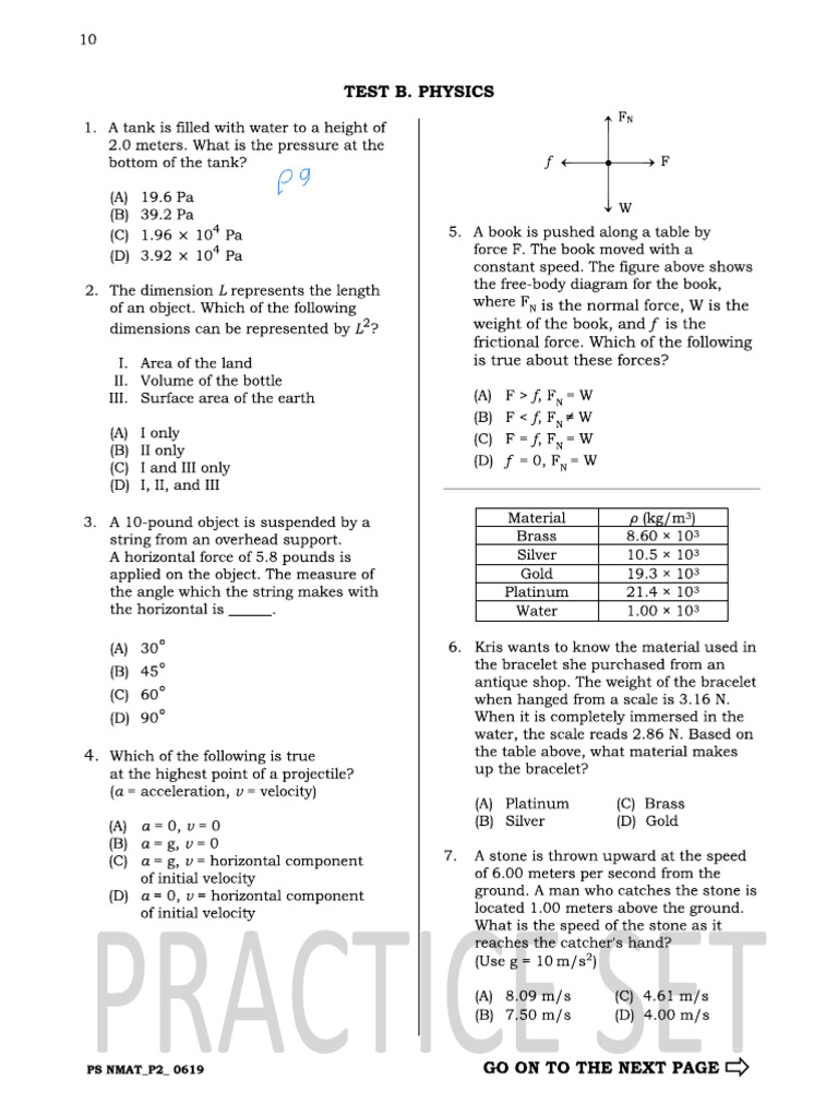 Nmat Cem Practice Set Physics | PDF