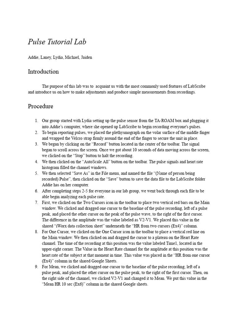 Pulse Tutorial Lab Report | PDF | P Value | Experiment