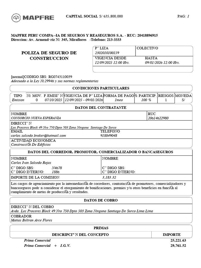 POLIZA CAR CONSORCIO NUEVA ESPERANZA | PDF | Póliza de seguros | Seguro