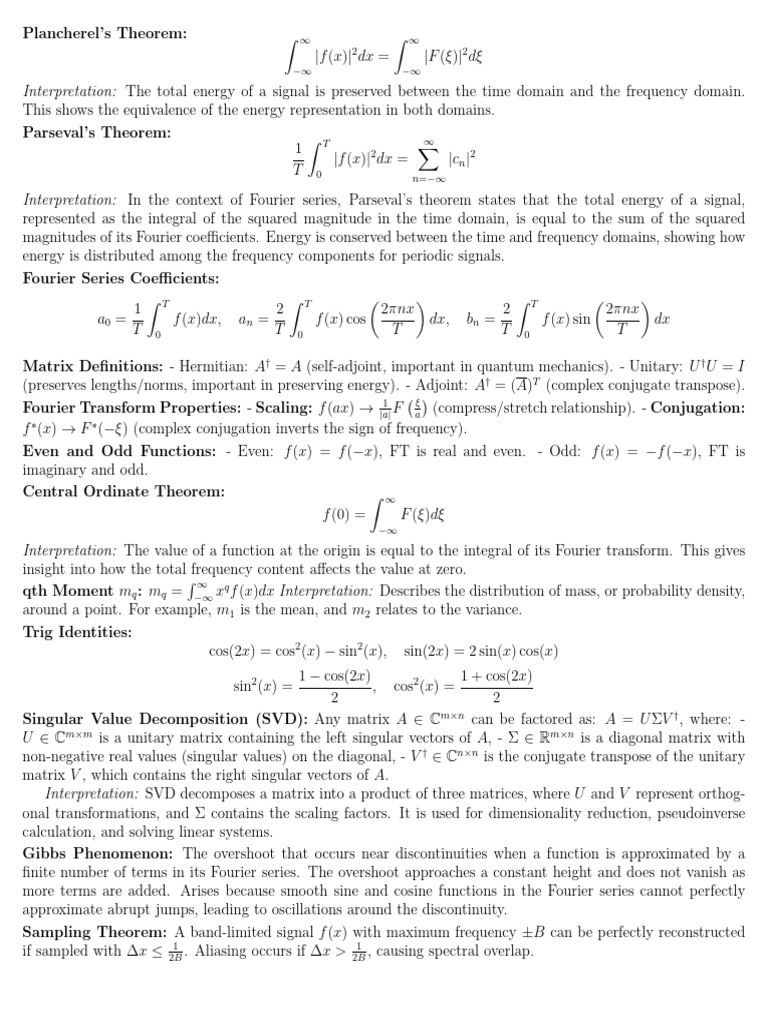 OPTI 512R Midterm Formula Sheet | PDF | Matrix (Mathematics) | Fourier ...