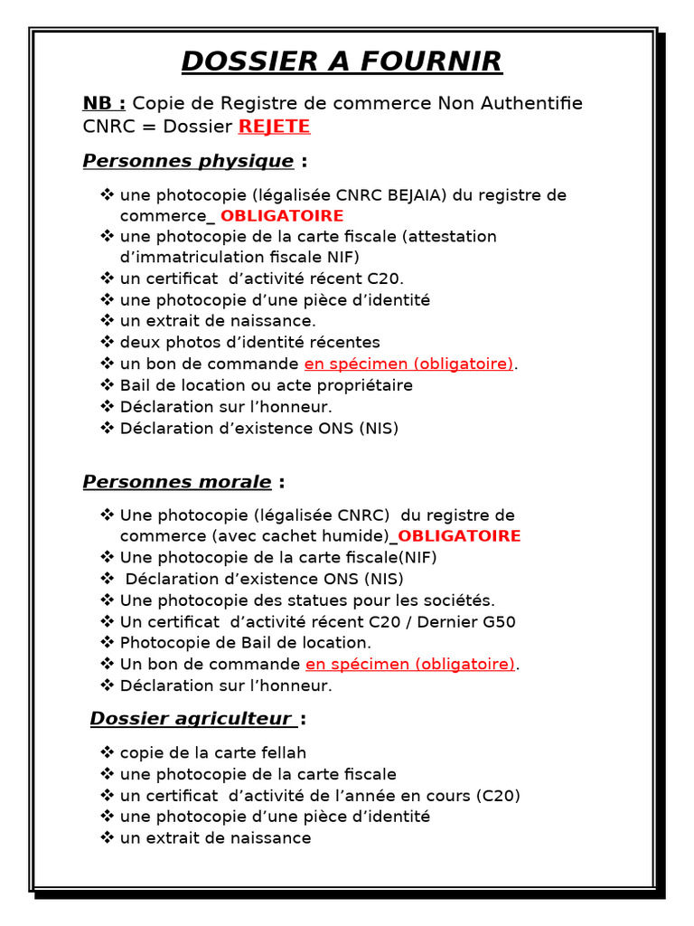 Dossier A Fournir Client | PDF