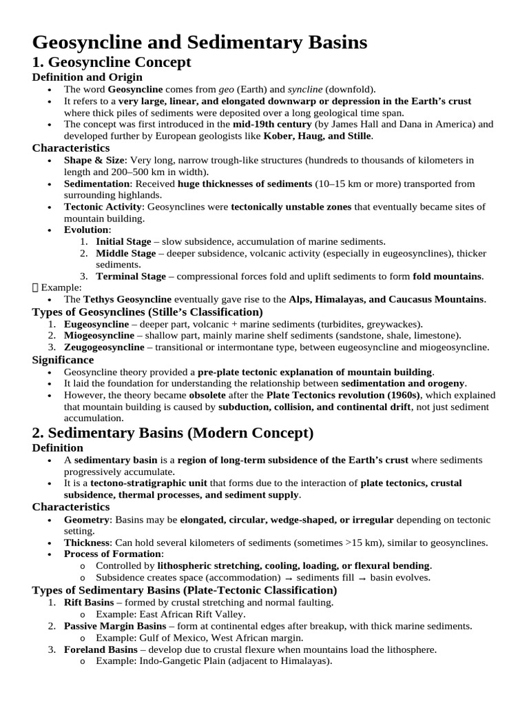 Geosyncline and Sedimentary Basins Summary | PDF | Sedimentary Basin ...