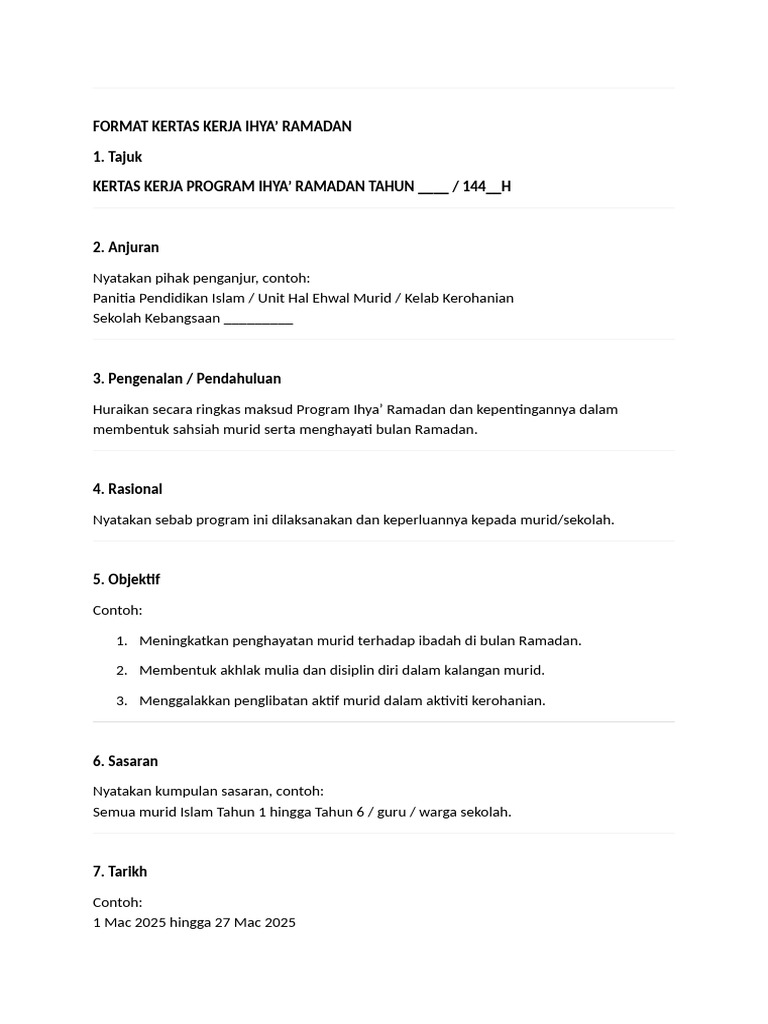 Format Kertas Kerja Ihya | PDF