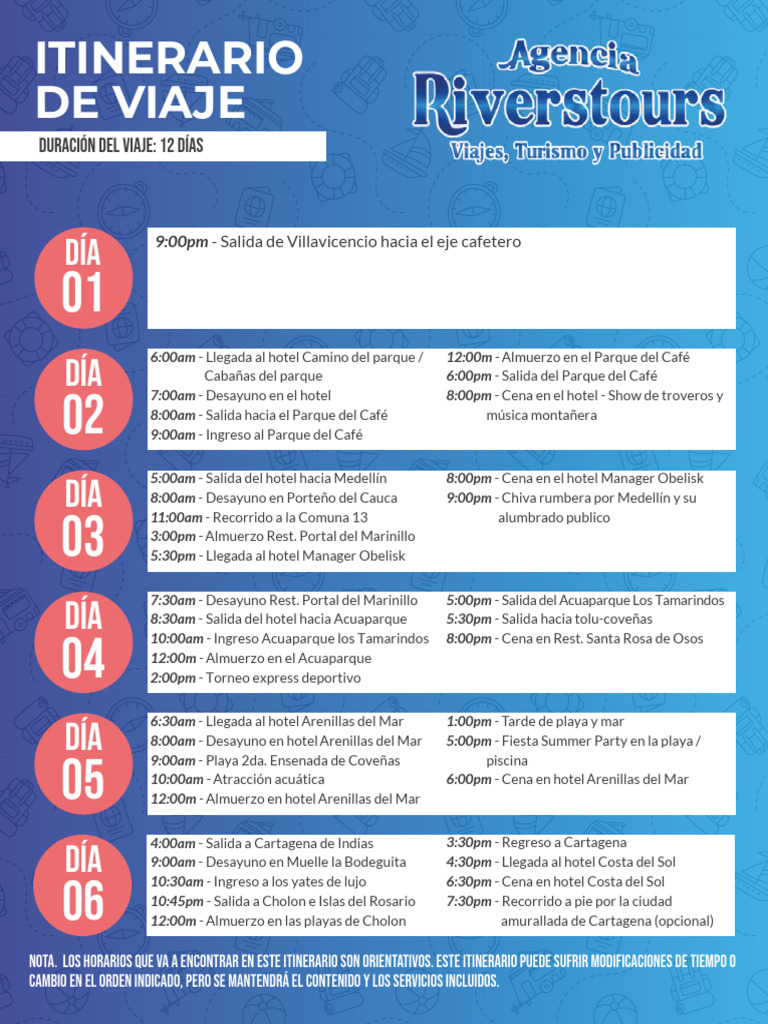 Itinerario Prom 2025 Salida Del 8 y 12 de Dic | PDF | Cena | Almuerzo